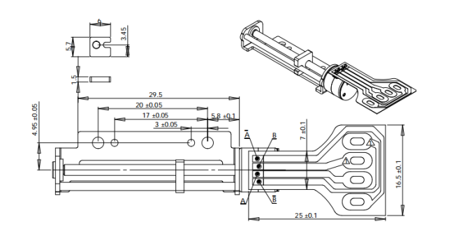 Technical drawing of VSM0807C motor dimensions