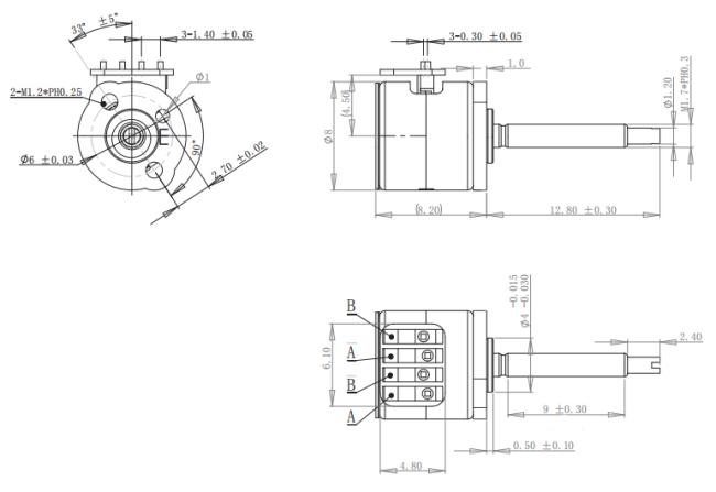 Technical drawing of 8mm micro stepper motor dimensions