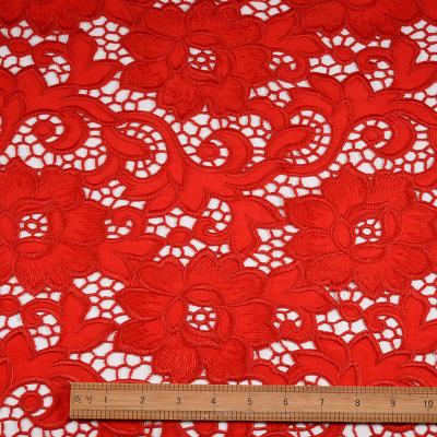 Cina L'immaginazione di 135CM ha ricamato il tessuto rosso vuoto del pizzo della guipure del ricamo dei fiori della disposizione 3d del pizzo del tessuto in vendita