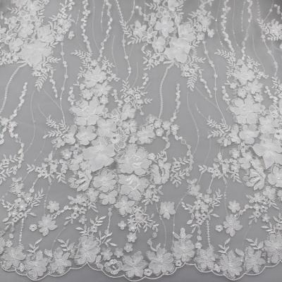 China Delicate Embroidery Polyester On Nylon Mesh Lace Fabric With 3D Flower Design for sale