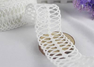 China White 4.2cm Width Floral Guipure Lace Trim By The Yard , Wedding Stretchy Lace Ribbon for sale