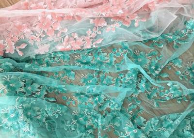 China Rich Beaded Flower Net Fabric With Sequins , Bridal Lace Fabric By The Yard for sale