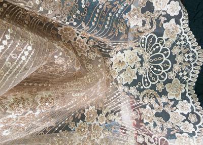 China Champagne Gorgeous Flowers Sequin Lace Fabric With Dot Scalloped For Party Gown for sale