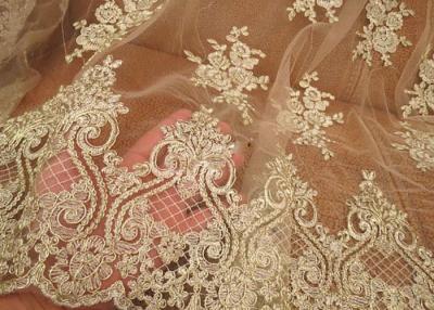 Cina Tessuto nuziale del pizzo dell'oro floreale legato con corde d'annata, tessuto netto ricamato del pizzo per l'abito in vendita