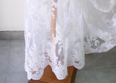 China Embroidery Pearl Floral Corded Lace Fabric , White Bridal Lace Fabric With Scalloped Edge  for sale