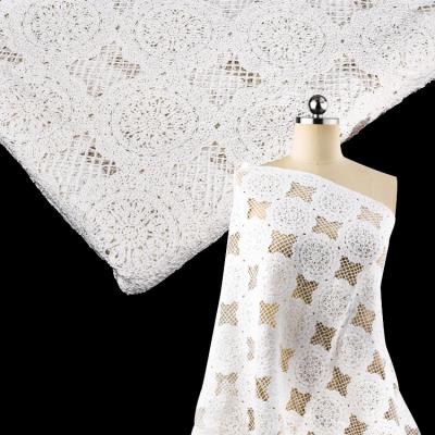 China Sleeveless Lace Blouse Jacquard Hollow Embroidered Blouse Casual Women's Wear Lace Fabric for sale