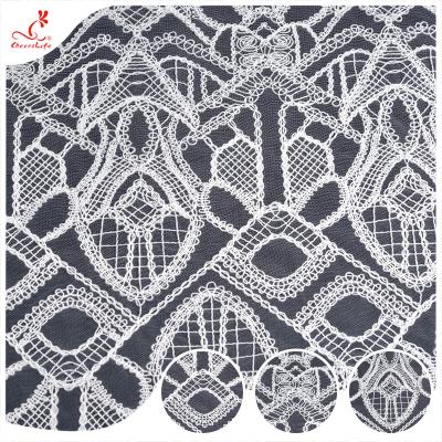 China Wholesale Embroidery Knitted Lace Tulle Polyester Guipure Cord Lace Fabric For Wedding Dress for sale