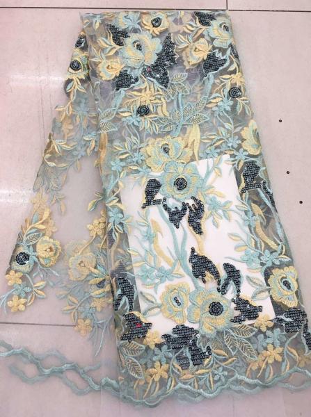 Tissu argenté de paillette d'or, tissu brodé coloré multi de dentelle de robe florale pour la robe