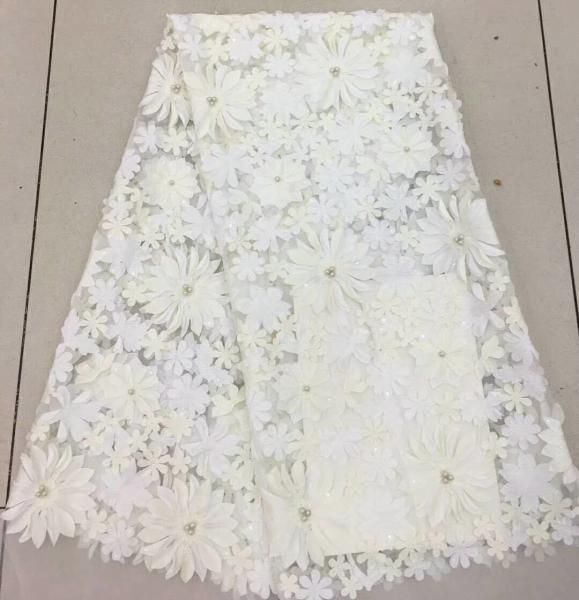 Pink 3D Flower Embroidered Mesh Lace Fabric , Sequin Beaded Lace Tulle For Dress Show