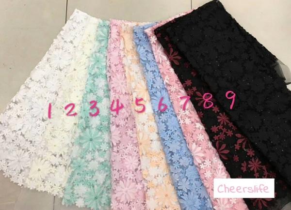 Pink 3D Flower Embroidered Mesh Lace Fabric , Sequin Beaded Lace Tulle For Dress Show