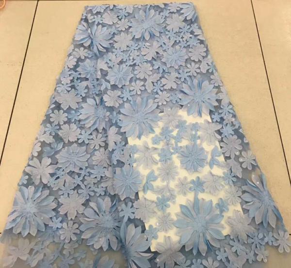 Pink 3D Flower Embroidered Mesh Lace Fabric , Sequin Beaded Lace Tulle For Dress Show
