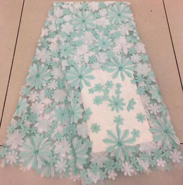 Pink 3D Flower Embroidered Mesh Lace Fabric , Sequin Beaded Lace Tulle For Dress Show
