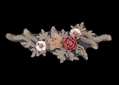 China 3D Flower Beaded Lace Embroidered Applique Patches Collar With Sequin Rhinestone for sale