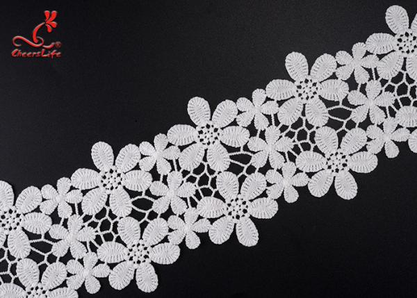 Beautiful Flower White Embroidered Lace Trim For Wedding Dress