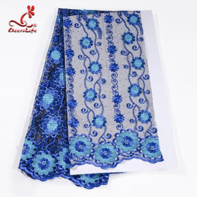 China Poliéster floral bordado da tela 127 CM do laço do cabo azul africano à venda