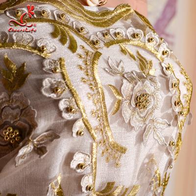 China Heavy Tulle Beaded Embroidered Lace Fabric For Bridal Dress Azo Free Dyeing for sale