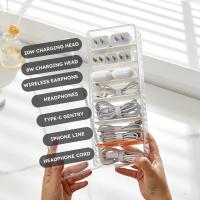 China 8 Grids Rectangle Transparent Desktop Data Cable Storage Box OEM With Cover for sale