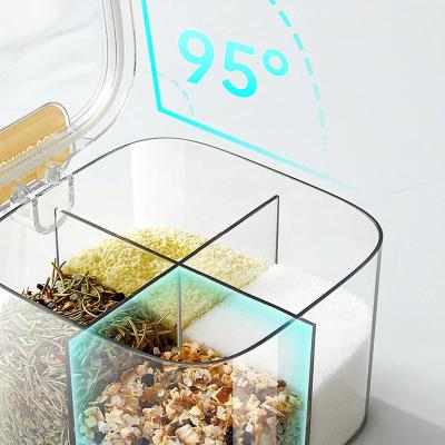 China PET Household Kitchen Salt Jar Multi Grid Function Kitchen Spice Box  With Spoon for sale