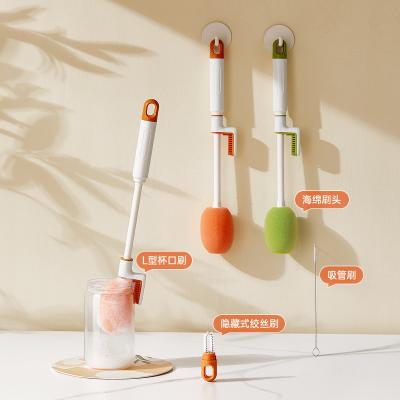 Cina Spazzola per la pulizia del coperchio del bicchiere a manico lungo multifunzione 3 IN 1 Spazzola per il lavaggio del bicchiere in vendita
