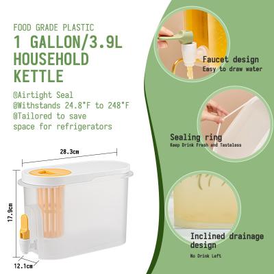 China 3.9L Cold Kettle with Faucet Large Capacity Double Filtration Space Save Drink Dispenser Water Jug Cold Water Pitcher for sale