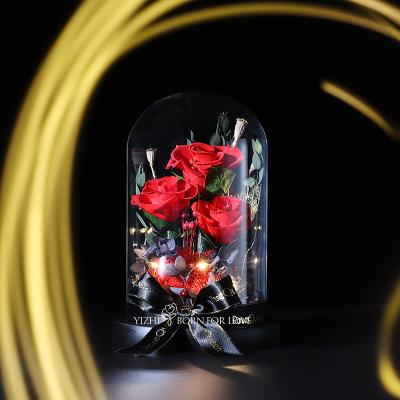 China Luxe 3 Rose Glass Shaded Eternal Rose Doos voor uw gehouden van op valentijnskaartendag Te koop