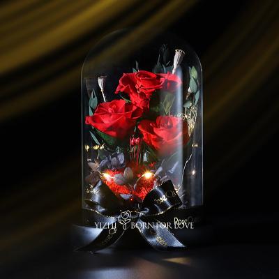 China Luxe 3 Rose Glass Shaded Eternal Rose Doos voor uw gehouden van op valentijnskaartendag Te koop