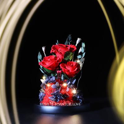 China Luxe 3 Rose Glass Shaded Eternal Rose Doos voor uw gehouden van op valentijnskaartendag Te koop