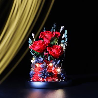 China Luxe 3 Rose Glass Shaded Eternal Rose Doos voor uw gehouden van op valentijnskaartendag Te koop