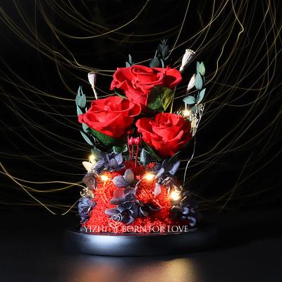 China Luxe 3 Rose Glass Shaded Eternal Rose Doos voor uw gehouden van op valentijnskaartendag Te koop