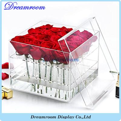 China Hot Sale Customized Clear Acrylic Rose Flower Box With Lid for sale