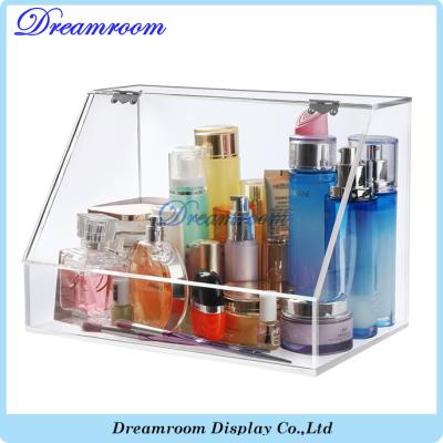 China Transparent Acrylic Cosmetics Storage Dustproof  Beauty Makeup Organizer With Lid for sale