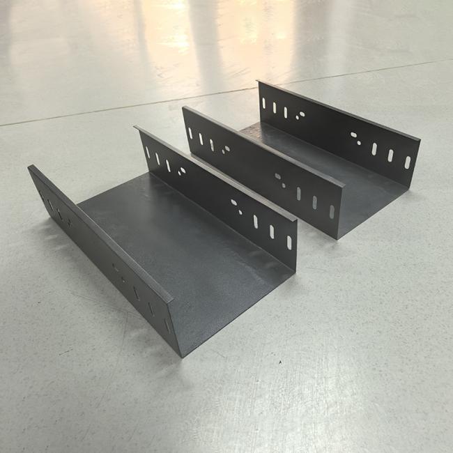 50mm x 25mm slotted cable tray showing galvanized finish and open trough design