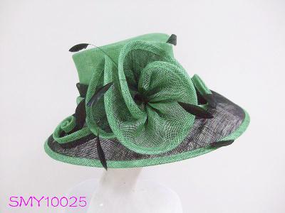 China Nice Green Elegant Sinamay Ladies Hats , Plain Dyed Abaca Party Caps For Women for sale