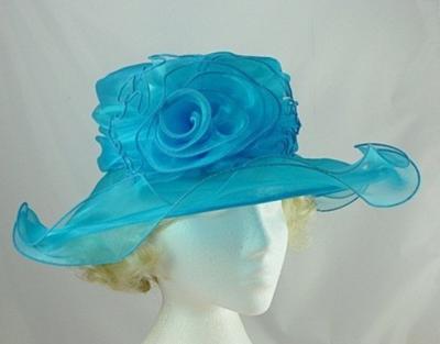 China Blue Collapsible Wedding Organza Hats With Adjustable Satin Sweatband For Women for sale