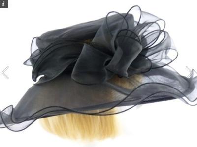 China Black Collapsible Comfortable Organza Hat With Decorative Loops For Special Day for sale