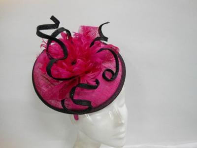 China Unique Race Day Ladies Fascinator Hats Pink , Curled Feather 1.3cm Headband for sale