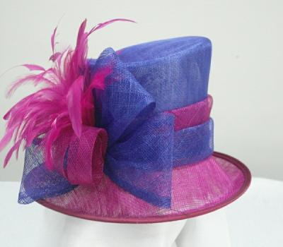 China 2 Layers Sinamay Ladies Hats Purple / Fuchsia Folded Edge Bow For Wedding for sale