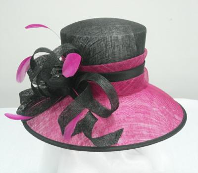China Black / Fuchsia Sinamay Ladies Hats For Wedding With Sinamy Loop Trim for sale
