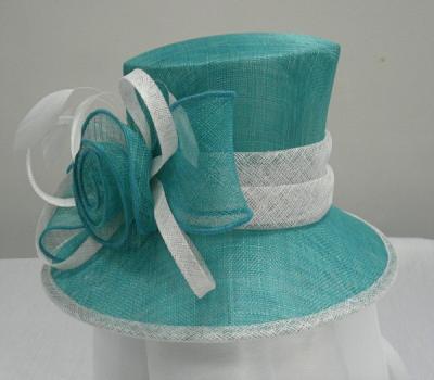China Turquoise / White Sinamay Ladies Hats Sinamay Bow And Rose With 3cm Satin Sweatband for sale
