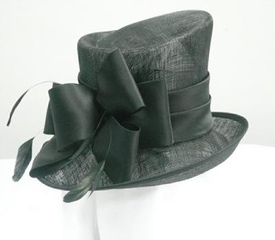 China Wedding Black Sinamay Ladies Hats Bridal Satin Bow And Feathers With Small Up Brim for sale