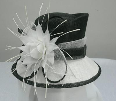 China Black / White Sinamay Ladies Hats Big Flower Trim For Church for sale