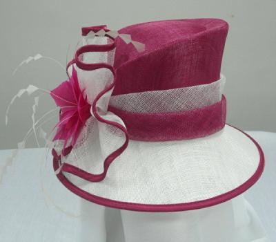 China Burgendy / White Sinamay Ladies Hats Feather Trim With 3cm Satin Sweatband for sale