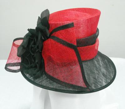 China Red / Black Wedding Sinamay Ladies Hats Sinamay Bow With Silk Flower Trim for sale