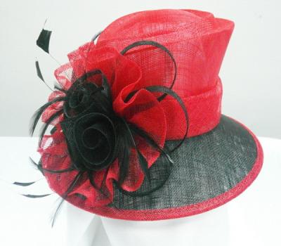 China Red / Black Sinamay Ladies Hats Sinamay Feather Trim For Church / Wedding for sale