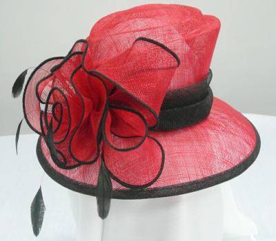 China Red / Black Sinamay Ladies Hats Feather Trim & Overlock Sinamay For Special Occasion for sale