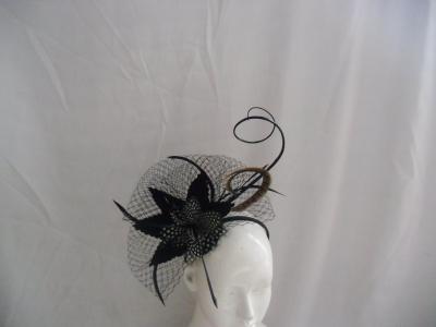 China Feather Flower Ladies Fascinator Hats Black Veiling For Party / Racing for sale