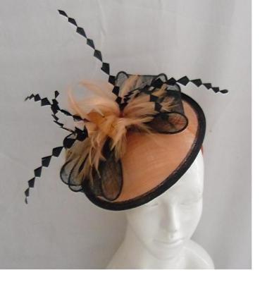 China Sinamay Feather Trim Ladies Fascinator Hats Orange / Black For Horse Racing for sale