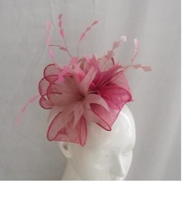 China Sinamay Ladies Fascinator Hats Dusty Pink With Feather Trim For Wedding for sale