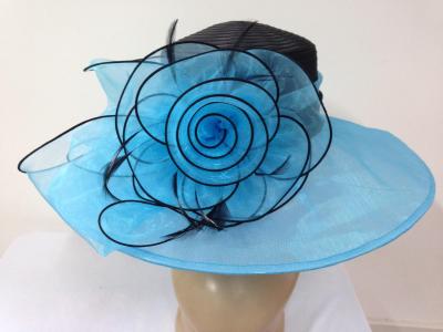 China Polyester Braid / Mesh Organza Hat Black / Turquoise With Organza Trimming for sale
