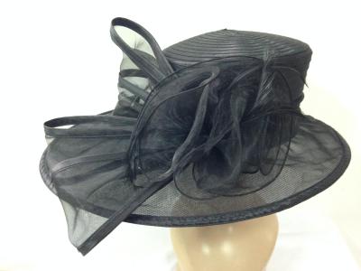 China Black Organza Hat Squred Satin Braid Crown And Uneven With Organza Trimming for sale